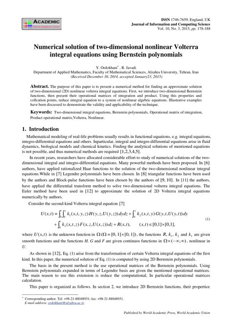 pdf numerical solution of two dimensional nonlinear volterra integral equations using