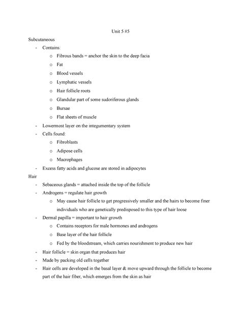 unit 5 5 unit 5 notes part 5 unit 5 subcutaneous contains o fibrous bands anchor the