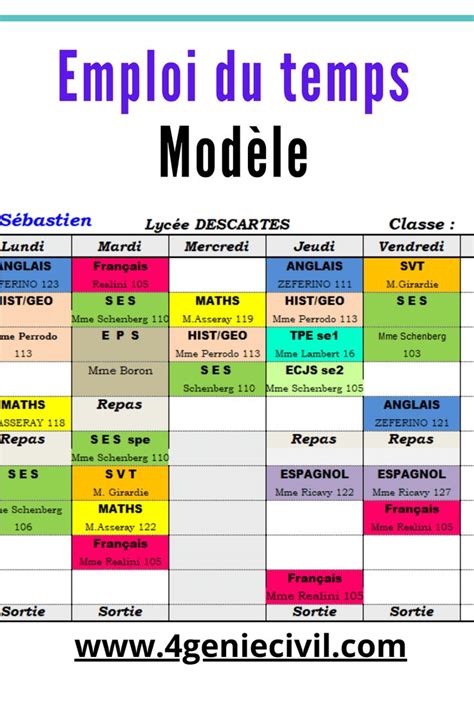 Modèle emploi du temps scolaire excel Emploi du temps scolaire