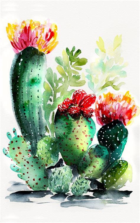 Watercolor Cacti 3 Cactus Collection Cactus Paintings Cactus