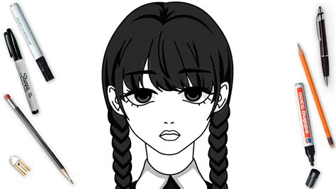 How To Draw Wednesday Easy Step By Step Wednesday Addams Art Lesson