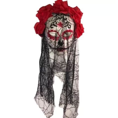Máscara Catrina Flores Y Velo Disfraz Halloween Cuotas sin interés