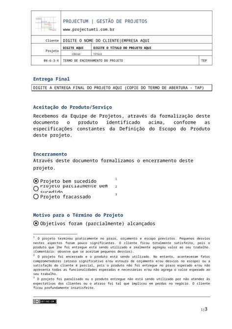 DOC Modelo De Termo De Encerramento Do Projeto DOKUMEN TIPS