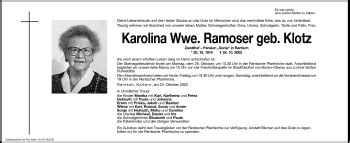Traueranzeigen Von Karolina Ramoser Trauer Bz