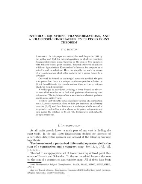 pdf integral equations transformations and a krasnoselskii schaefer type fixed point theorem