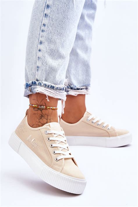 Wygodne Trampki Na Platformie Lee Cooper LCW 23 31 1808L Beżowe