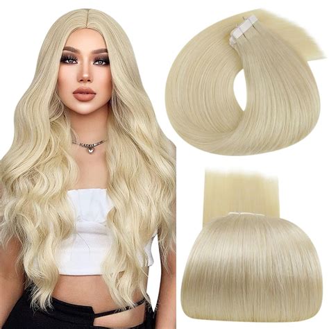 Amazon LaaVoo Platinum Blonde Tape In Hair Extensions Human Hair