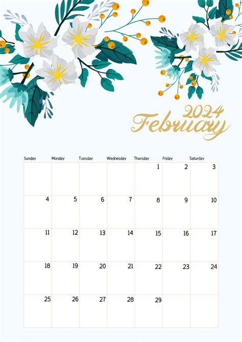 Plantilla Floral De Febrero De Calendario 2024 Vector Descarga Gratuita