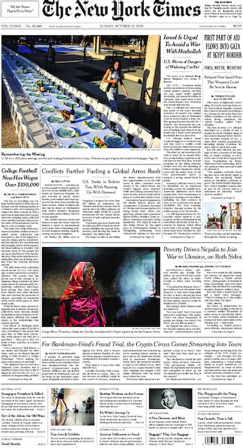 The New York Times In Print For Sunday Oct 22 2023 The New York Times