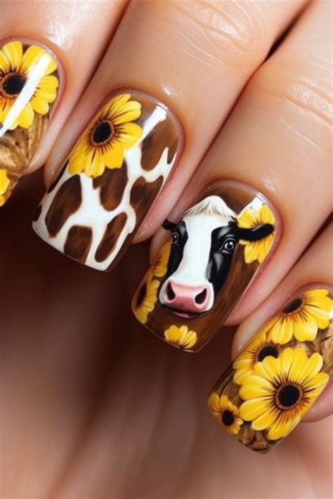 Chic And Unique Unveiling Brown Cow Print Nails Cowboy Nails Cow