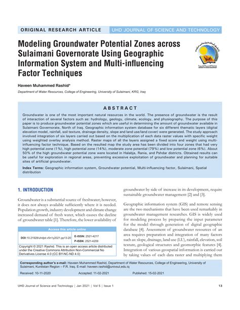 pdf modeling groundwater potential zones across sulaimani governorate using geographic