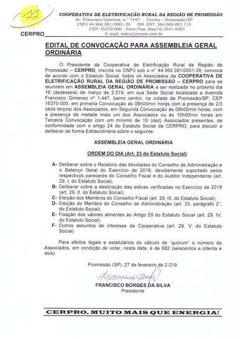 CERPRO EDITAL DE CONVOCAÇÃO PARA ASSEMBLEIA GERAL ORDINÁRIA