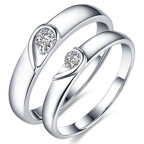 KUANGYE 2 Anillos Promesa Plata Fina 925 Corazon Parejas Compromiso