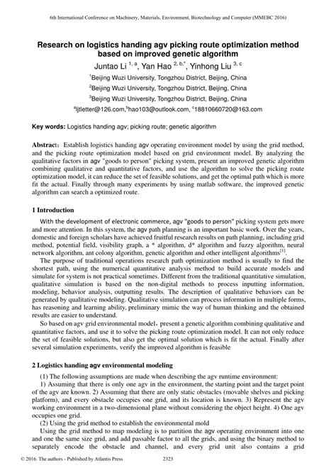 pdf research on logistics handing agv picking route optimization method based on improved
