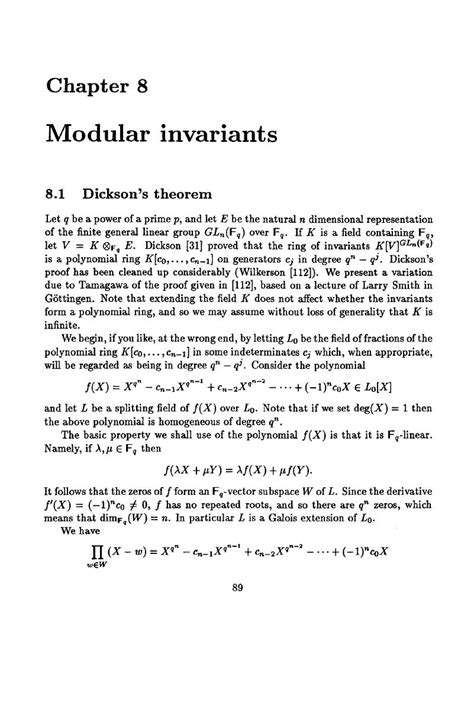 modular invariants chapter 8 polynomial invariants of finite groups