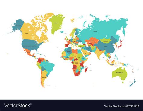 Colored World Map Political Maps Colourful Vector Image