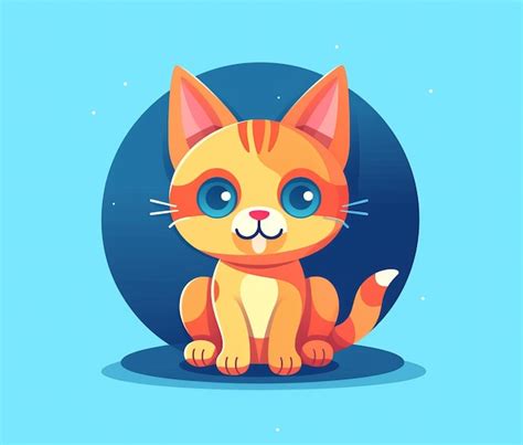 Um Gato De Desenho Animado Olhos Azuis Senta Se Sobre Um Fundo Azul