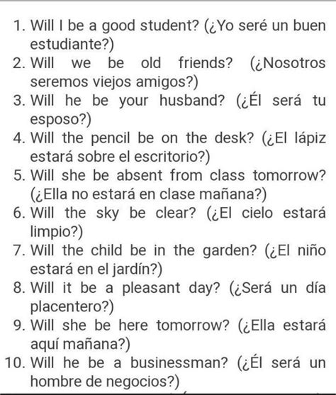 me pueden dar 10 oraciones en inglés en Futuro simple que no se repita