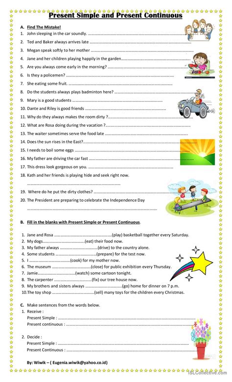 Present Simple And Present Continuou English Esl Worksheets Pdf Doc