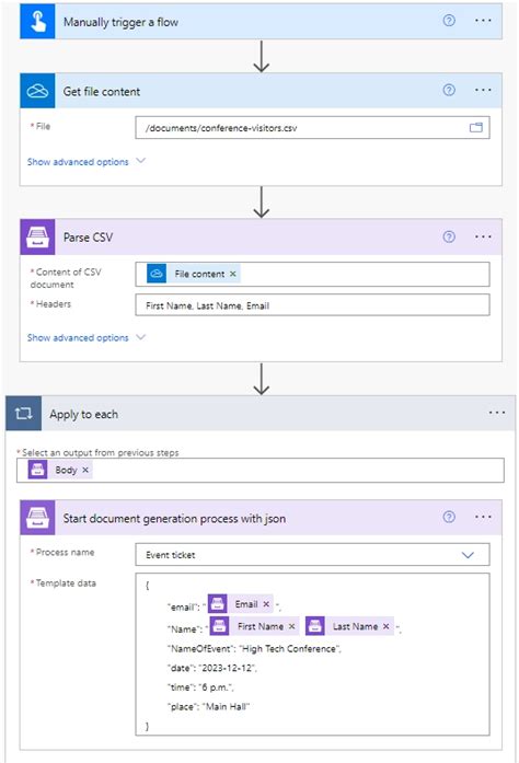 how to parse csv files in power automate flow and bulk generate html and pdf documents