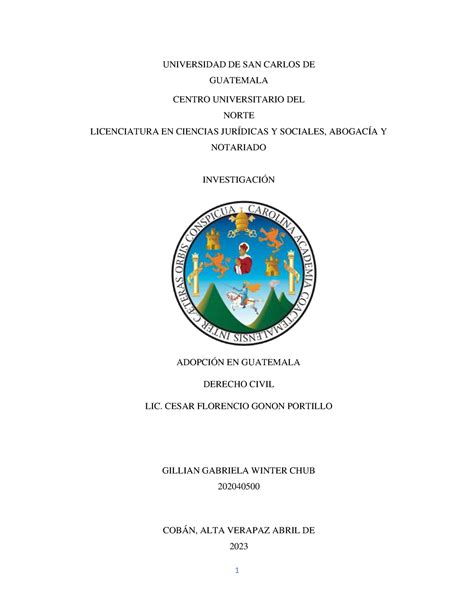 Investigación Adopción en Guatemala Derecho civil USAC Studocu