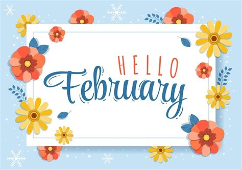 Premium Vector Hello February Month With Flowers Hearts Leaves And