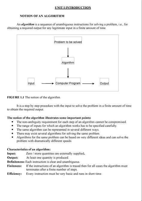 cs8451 daa notes input computer program output algorithm problem to be solved unit i