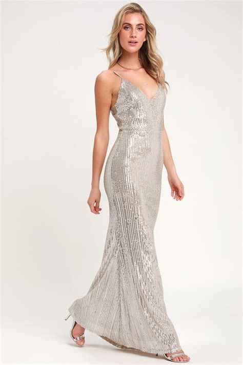 Sexy Sequin Dress Silver Sequin Dress Sequin Maxi Dress Lulus