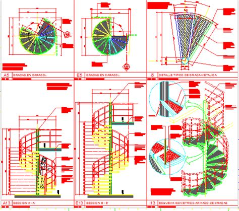 Planos de Escalera metálica en caracol en Detalles constructivos