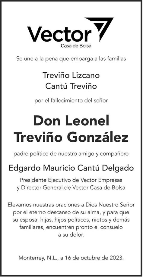 Don Leonel Treviño González Obituario Esquela