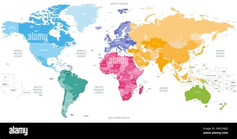 Illustration détaillée de vecteur de carte du monde avec les noms des