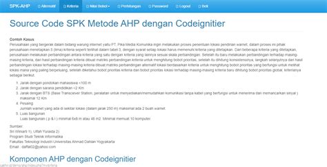source code aplikasi spk metode ahp dengan codeigniter