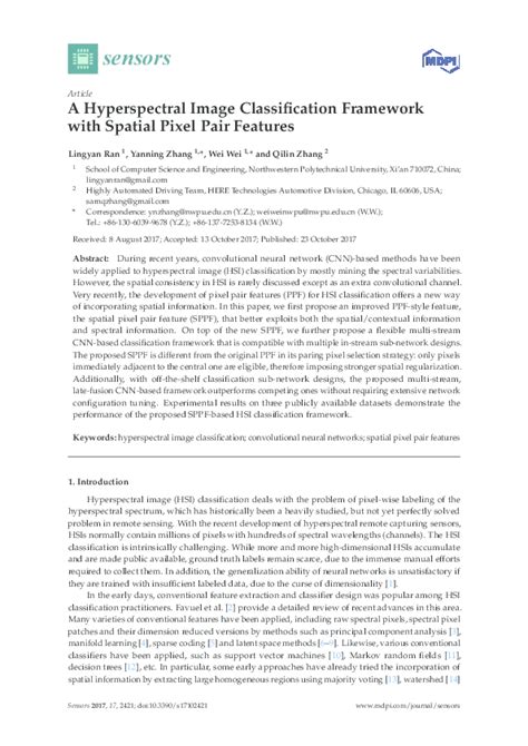 pdf a hyperspectral image classification framework with spatial pixel pair features qilin