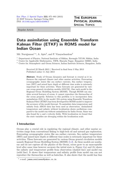 pdf data assimilation using ensemble transform kalman filter etkf in roms model for indian ocean