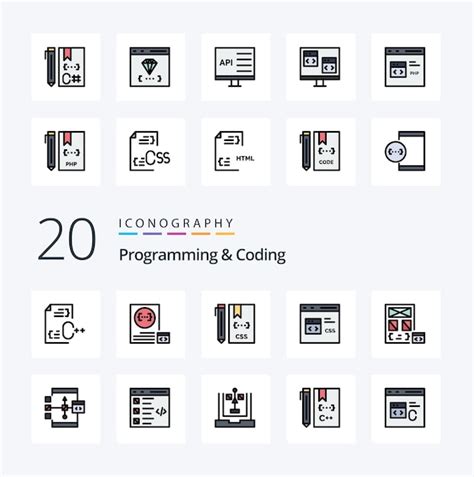 Premium Vector Programming And Coding Line Filled Color Icon Pack