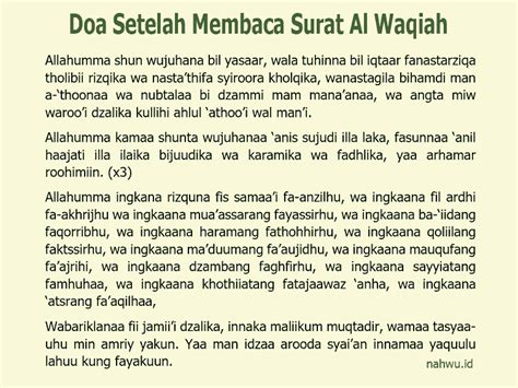 Doa Setelah Membaca Surat Al Waqiah Arab Dan Latin