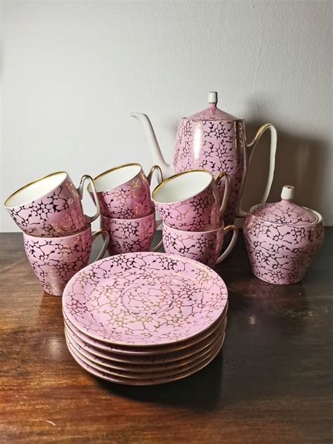 Włocławek Serwis kawowy porcelana marmurek PRL BCM 10768199111