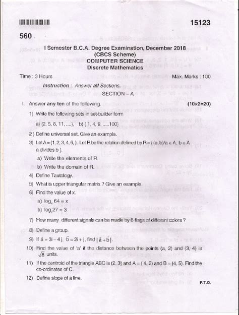 bangalore university b c a computer science discrete mathematics december 2018 question paper