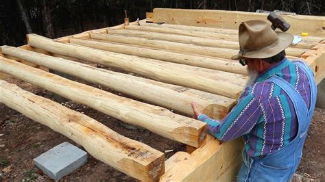 Installing The Floor Joist Dovetail Log Cabin Build Ep 17 YouTube