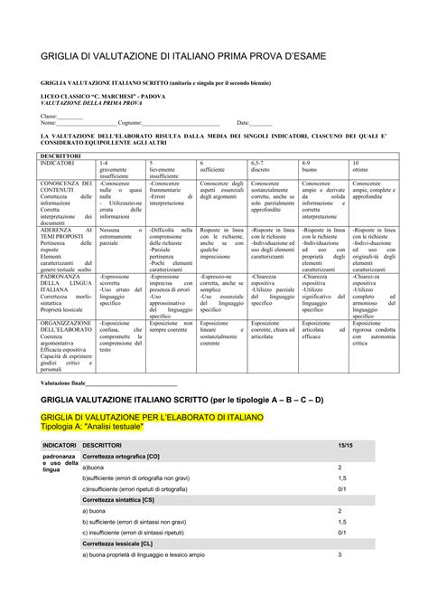 Bc Griglia Valutazione Italiano