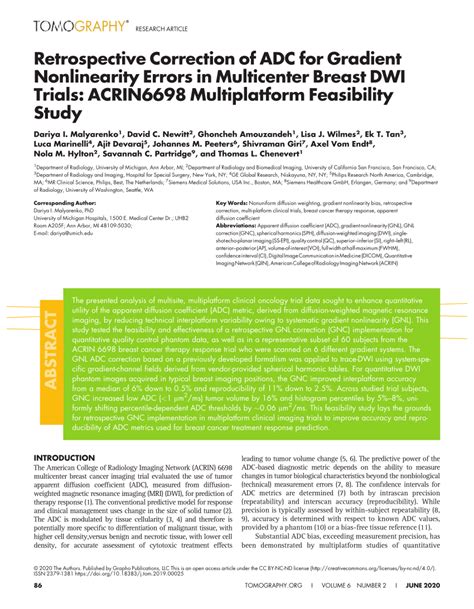 pdf retrospective correction of adc for gradient nonlinearity errors in multicenter breast dwi
