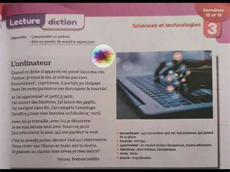 Lecture diction L ordinateur page 87 unité 3 mes apprentissages