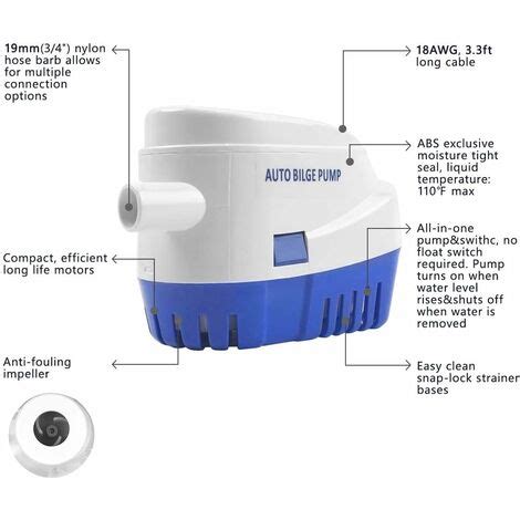 Pompe De Cale Submersible Automatique 12V 750GPH 47LPM Avec
