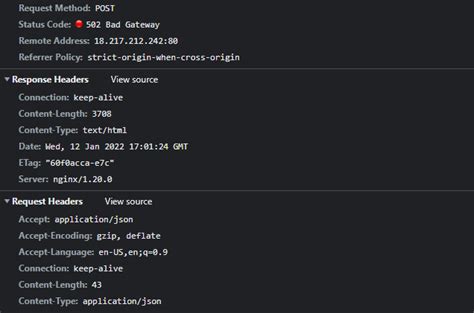 node js nf for nodejs react app returning 502 and 405 stack overflow