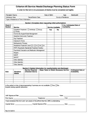 Fillable Online Ncdhhs N C DMA Criterion 5 Service Needs Discharge