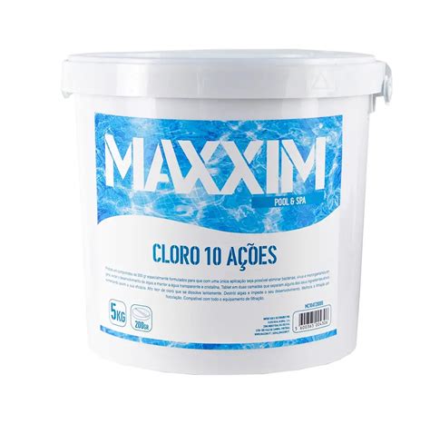Cloro 10 Ações Tableta 200gr Bicapa 5Kg para Piscinas Maxxim