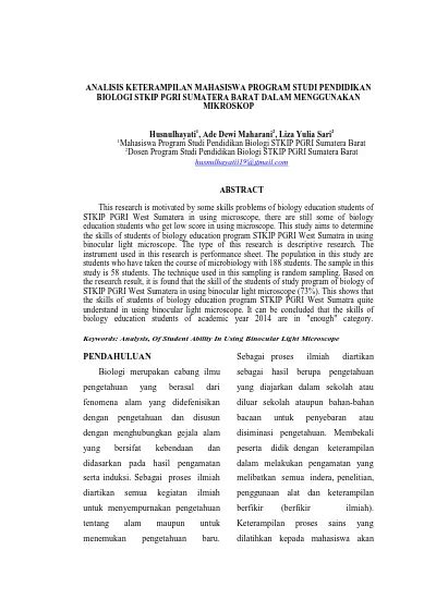 ANALISIS KETERAMPILAN MAHASISWA PROGRAM STUDI PENDIDIKAN BIOLOGI STKIP