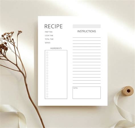 Printable Blank Recipe Page Cooking List Sheet Recipe Card Etsy UK