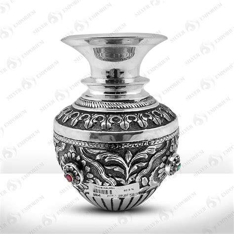 Pure Silver Antique Shree Kalash For Pooja Room Silver Gift Item