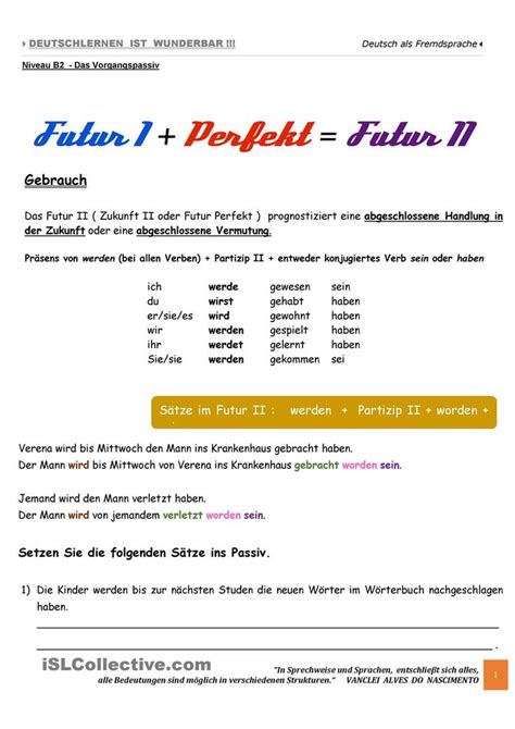 Das Vorgangspassiv Im Futur II Deutsch Lernen Deutsche Grammatik